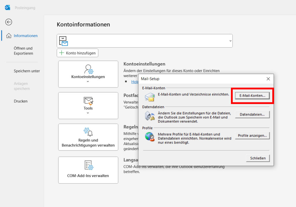 1blu E-Mail-Postfach - Einrichten in Outlook Windows